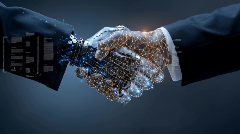 Artificial Intelligence. Business Man Shaking Hand with Digital Partner ...