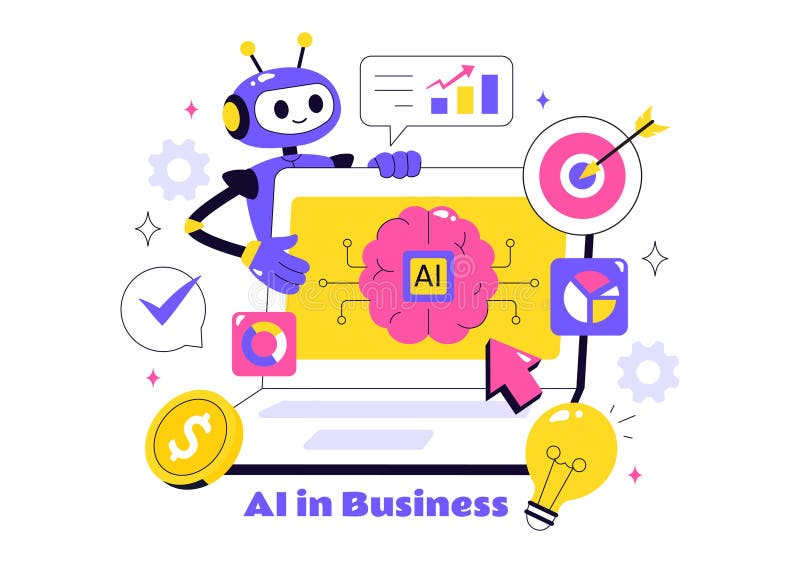 Artificial Intelligence in Business Vector Illustration Featuring Digital Brain Technology and ...