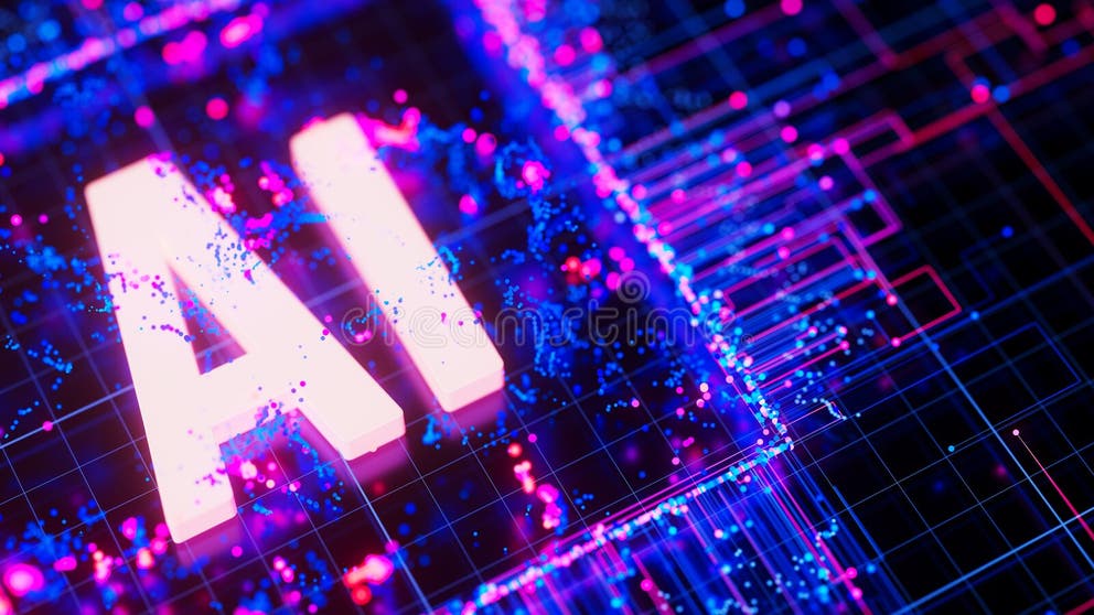 Artificial Intelligence Central Processing Unit Background. Quantum Computing Core with Data ...