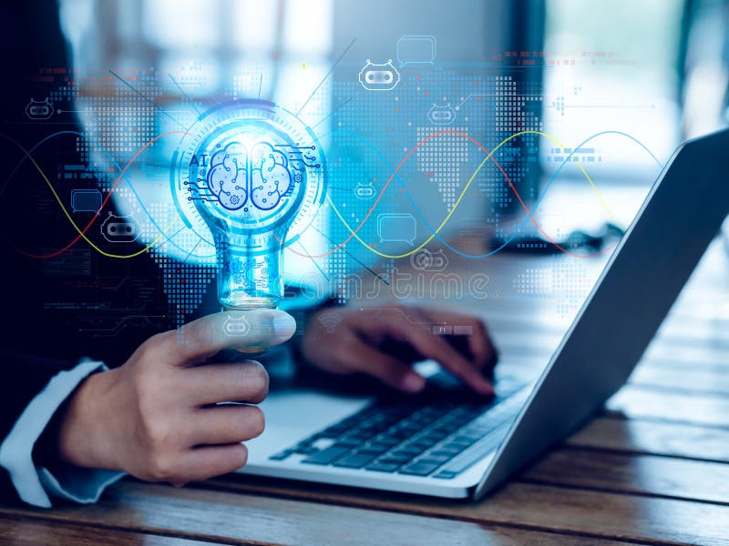 Artificial Intelligence Chat Bot Technology Concept. Glow Digital Light ...