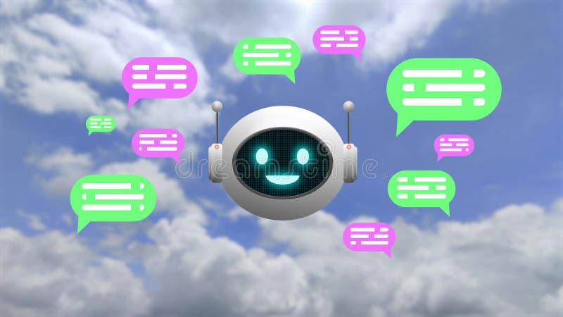 Artificial Intelligence Chatbot Icon on Cloud Background Stock ...