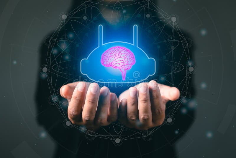 Artificial Intelligence Chatbot with Virtual Bot and Brain Icon on ...