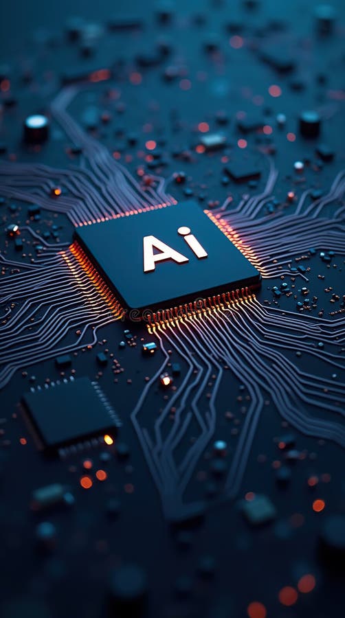 Artificial Intelligence Chip on Advanced Circuit Board Stock Illustration - Illustration of ...