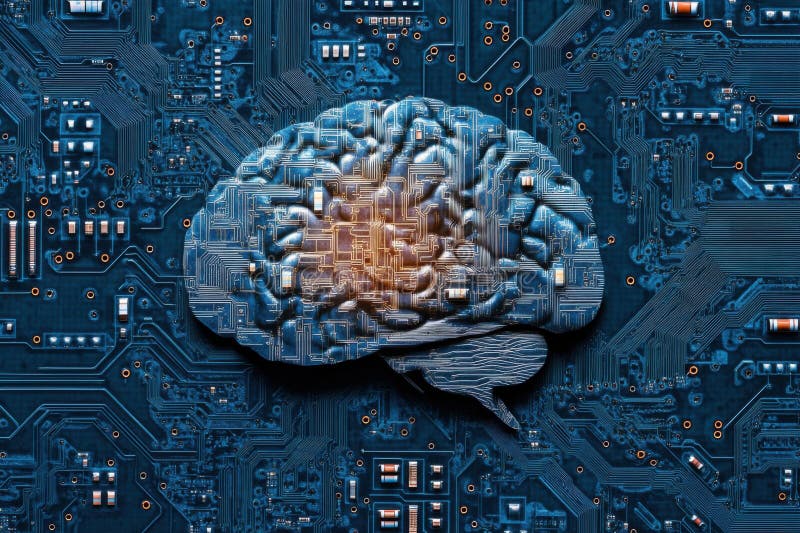 Artificial Intelligence Chip with Glowing Brain Circuitry Design on a ...