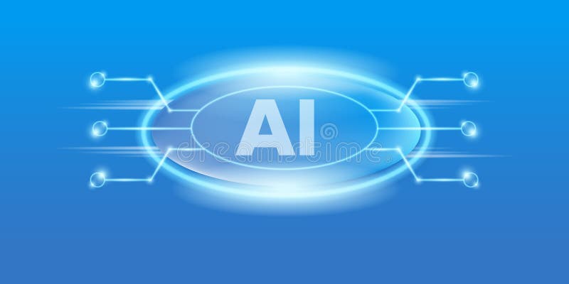 Artificial Intelligence Chipset on Blue Board in Futuristic Neon Cyber ...