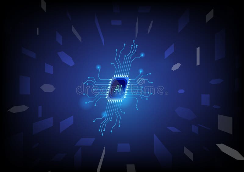 Artificial Intelligence Circuit Line Style. AI Micro Processor Unit ...