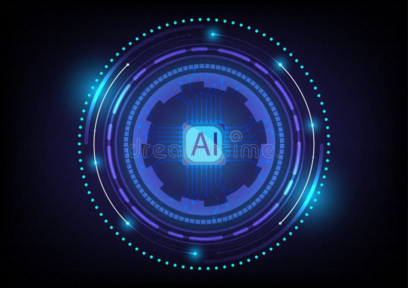 Artificial Intelligence Circuit Line Style. AI Micro Processor Unit ...