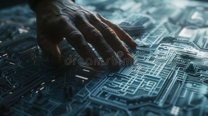 Artificial Intelligence. Close-up of a Man S Hand Touching a Computer ...