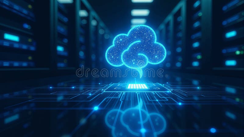Artificial Intelligence Cloud Brain in Server Stock Illustration ...