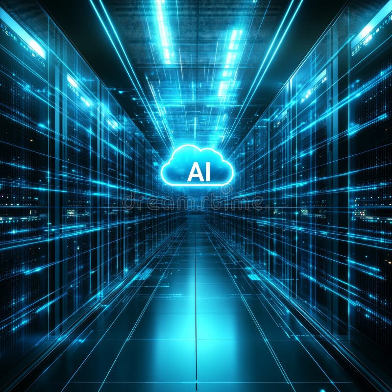 Artificial Intelligence Cloud Computing, AI Server Room Visualization, Network Technology. Stock ...