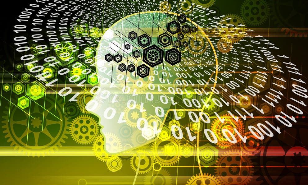 Artificial Intelligence. Cogs Binary Technology Blue Web Background. Virtual Concept Stock ...