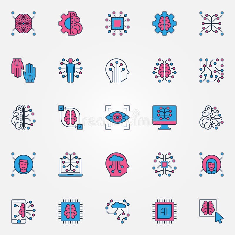 Artificial Intelligence Colored Icons Set - AI Technology Signs Stock ...
