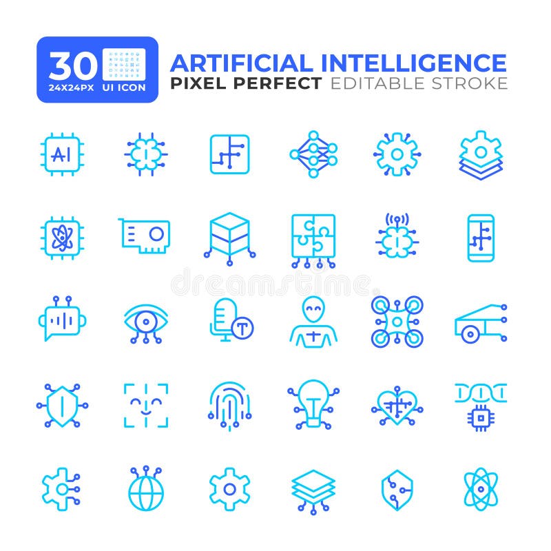 Artificial Intelligence Colorful Line Ui Icons Set Stock Illustration - Illustration of ...
