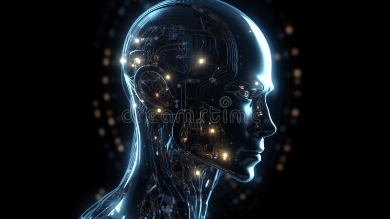Artificial Intelligence, Composition of a Chrome Cyborg Robot on a Dark ...