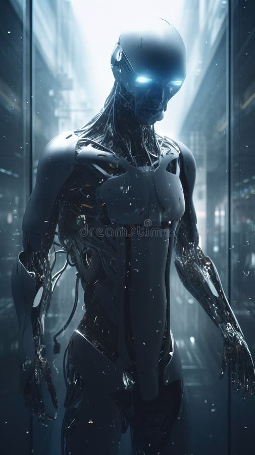 Artificial Intelligence, Composition of a Chrome Cyborg Robot on a Dark ...