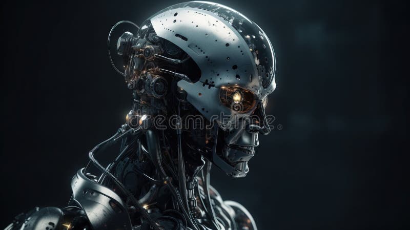 Artificial Intelligence, Composition of a Chrome Cyborg Robot on a Dark ...