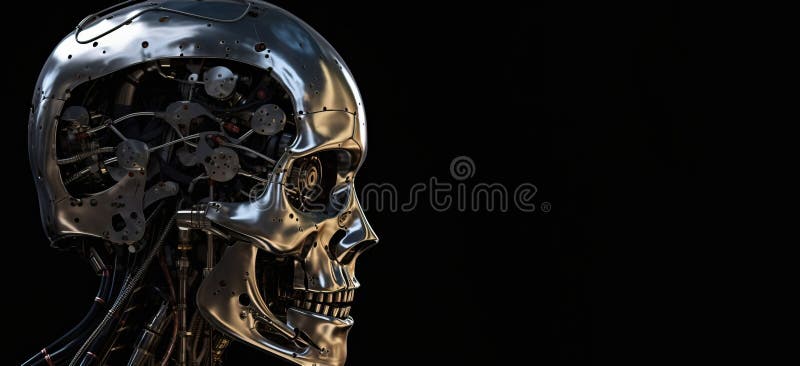 Artificial Intelligence, Composition of a Chrome Cyborg Robot on a Dark ...