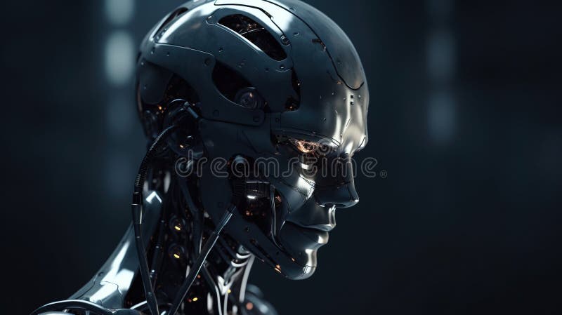 Artificial Intelligence, Composition of a Chrome Cyborg Robot on a Dark ...