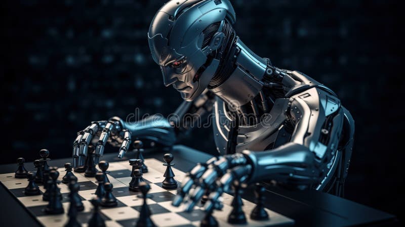 Artificial Intelligence, Composition of a Chrome Cyborg Robot on a Dark ...