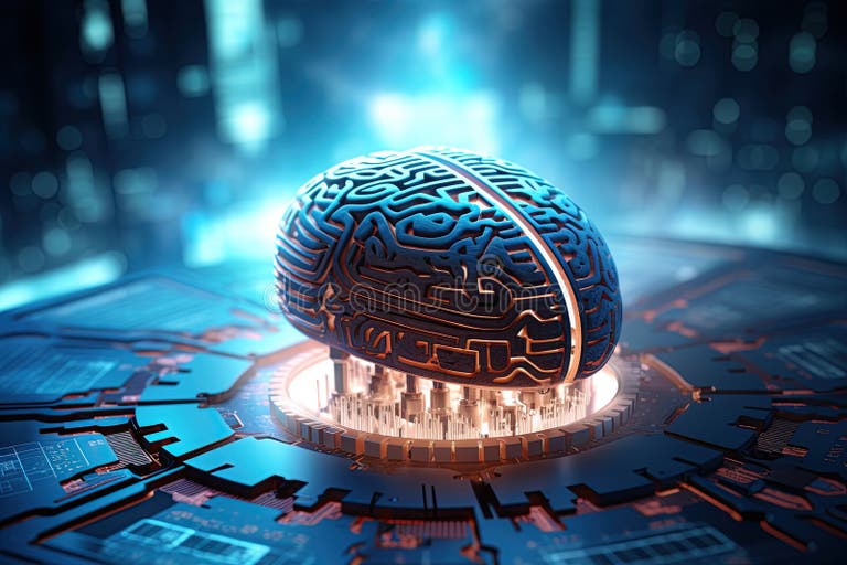 Artificial Intelligence Computer. Human Brain Connected To a ...