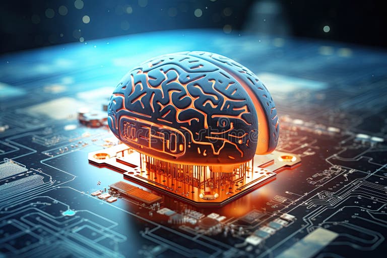 Artificial Intelligence Computer. Human Brain Connected To a ...