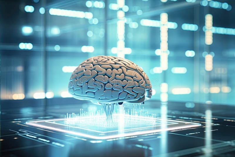 Artificial Intelligence Computer. Human Brain Connected To a ...