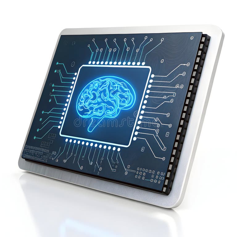 Artificial Intelligence Computer Icon 3D Render Isolated on White ...