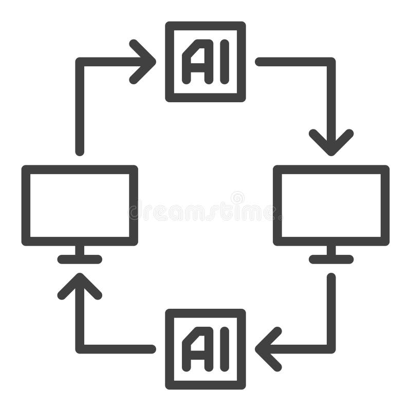 Artificial Intelligence Computers with Arrows Vector AI Thin Line Icon ...