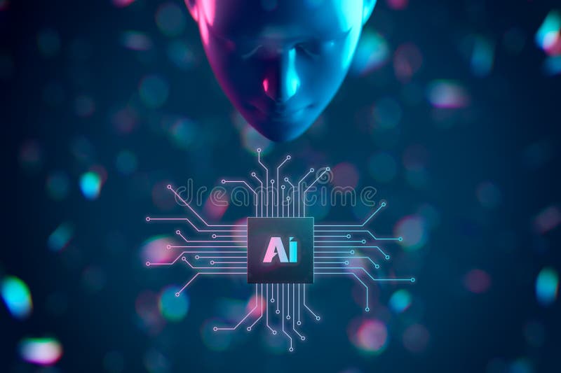 Artificial Intelligence Concept with Android Head and AI Chip Stock ...