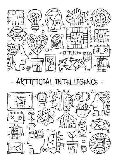 Artificial Intelligence Concept Art. Hand Drawn Design Elements Stock ...