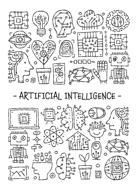 Artificial Intelligence Concept Art. Hand Drawn Design Elements Stock ...