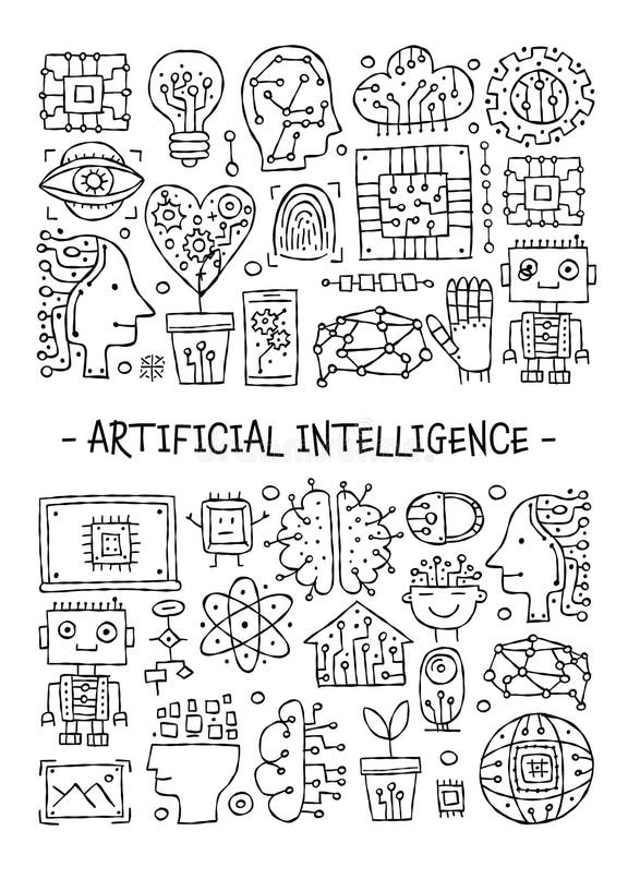 Artificial Intelligence Concept Art. Hand Drawn Design Elements Stock ...