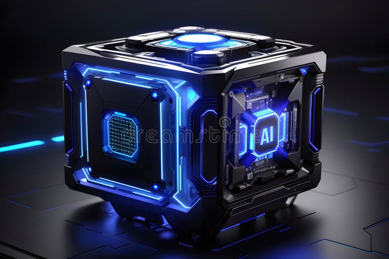 An Artificial Intelligence Ai Processor Chip with Blue Neon Lights ...