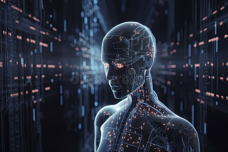 Artificial Intelligence Concept of Big Data or Cyber Security. 3D ...