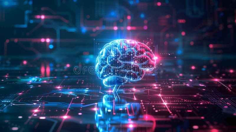 Digital Brain Processing Data on a Circuit Board, Representing Artificial Intelligence Stock ...