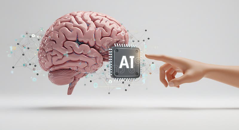 Artificial Intelligence Concept Brain and Chip Connection Stock ...