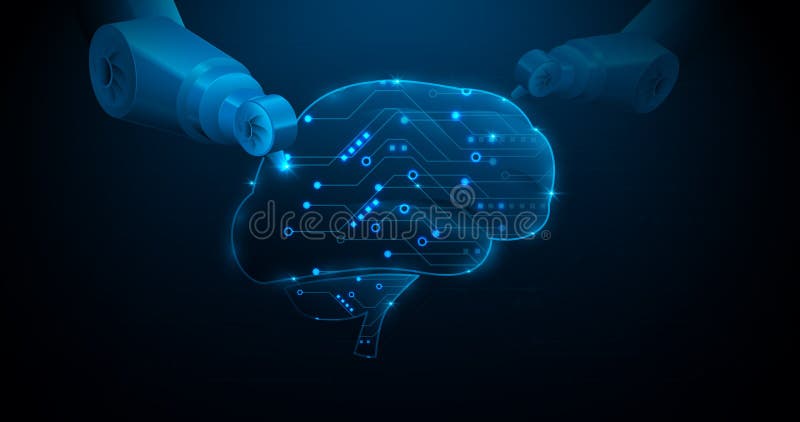 Artificial Intelligence Concept. Brain with Robotic Arms. Futuristic ...