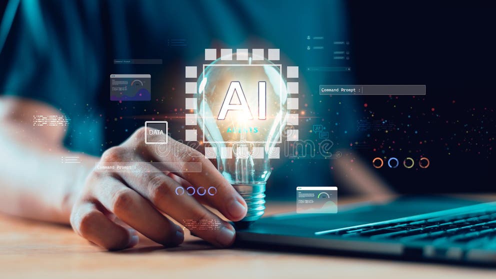 Artificial Intelligence Concept with Bright Light Bulb, Symbol of AI Innovation, Digital ...