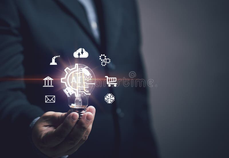 Artificial Intelligence Concept. Businessman Showing Ideas for the ...