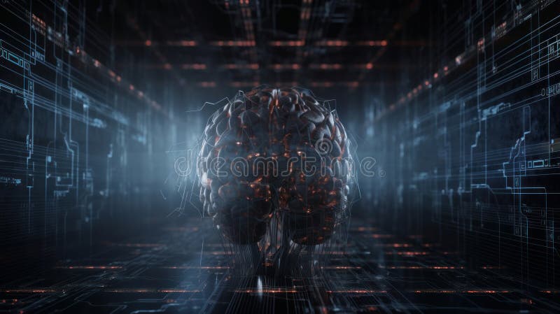 The Human Brain is Illustrated with Active Nerve Cells Stock ...