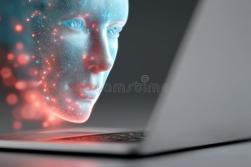 Artificial Intelligence Concept with a Digital Human Face Emerging from ...