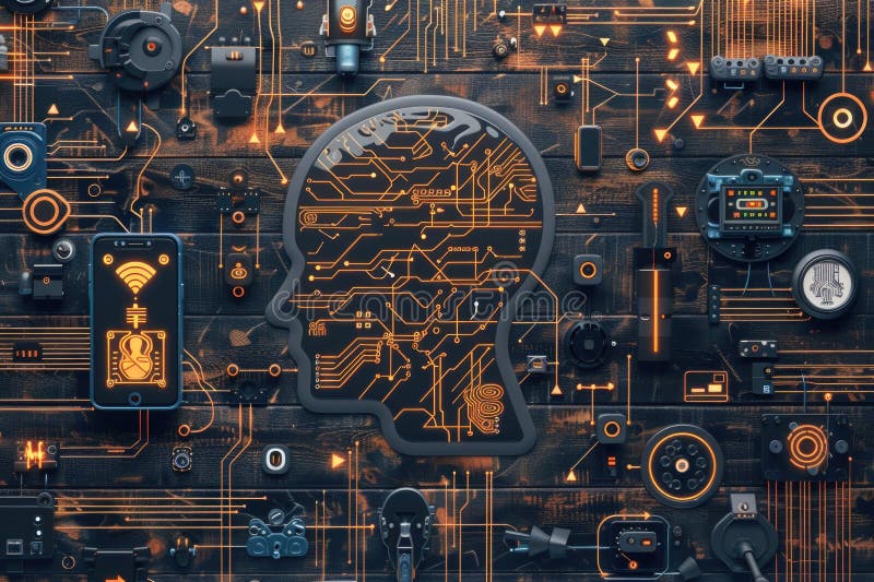 Artificial Intelligence Concept Display with Processors, Circuitry, and ...