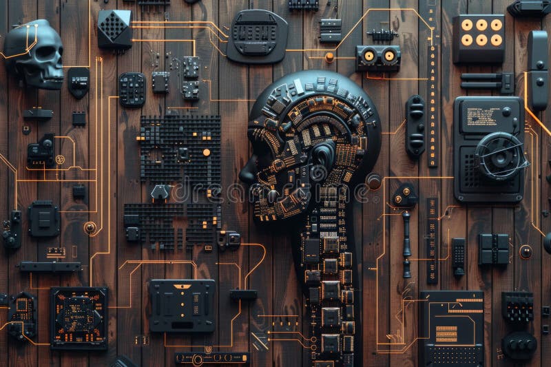 Artificial Intelligence Concept Display with Processors, Circuitry, and ...