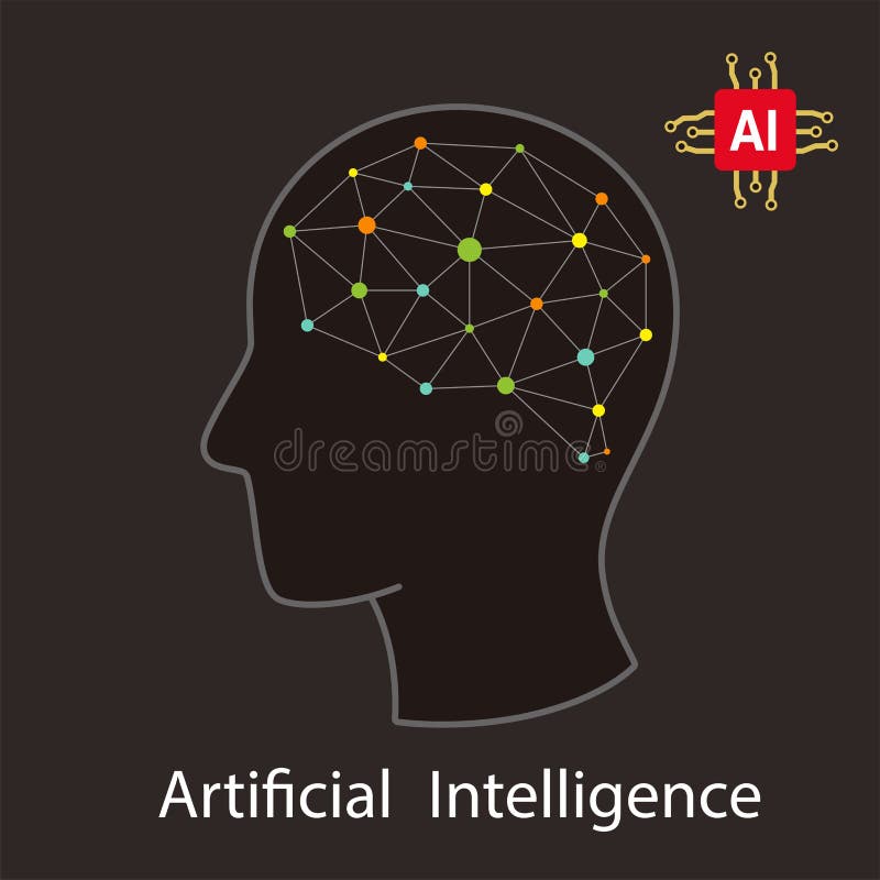 Artificial Intelligence Concept, Neuron and Grid, Vector Illustration ...