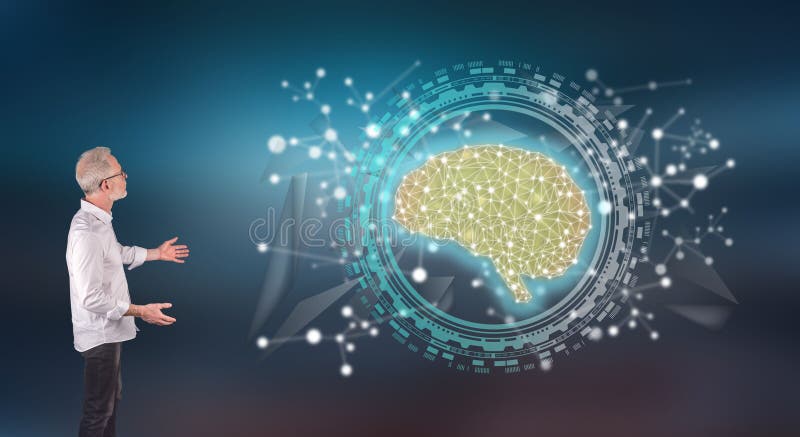 An Artificial Intelligence Concept Explained by a Businessman on a Wall ...