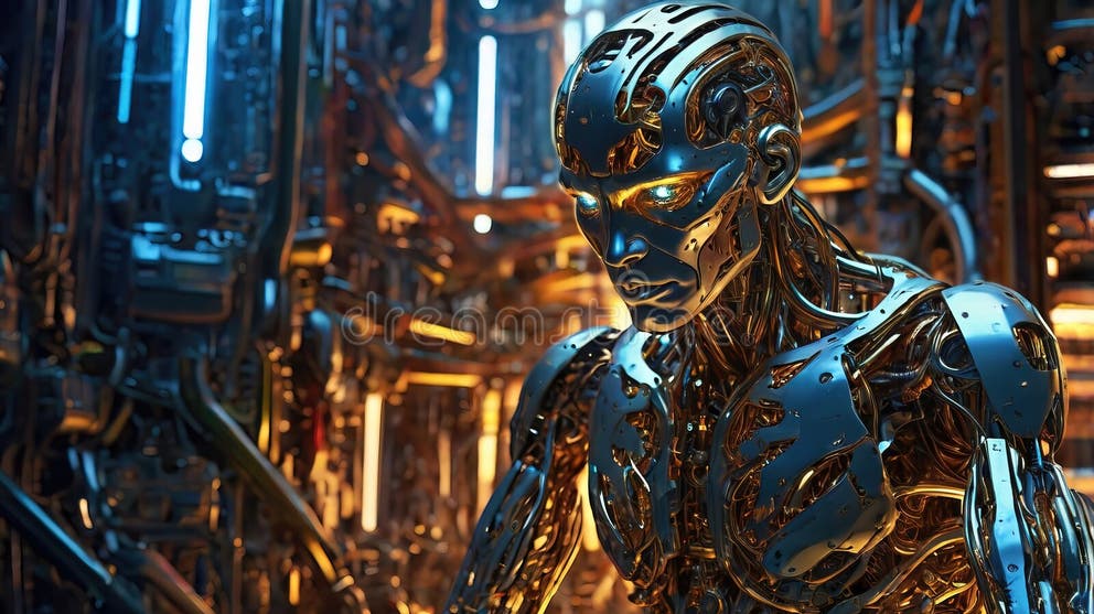 Artificial Intelligence Concept, Futuristic Android Robot Stock ...