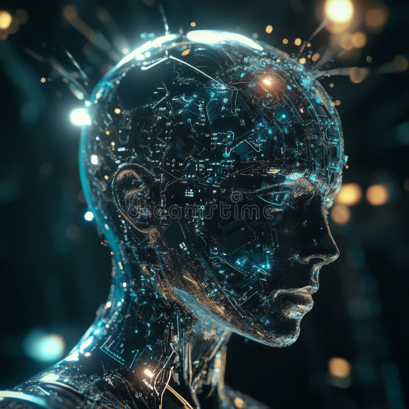 Artificial Intelligence Concept. Futuristic Cyborg Head Stock ...