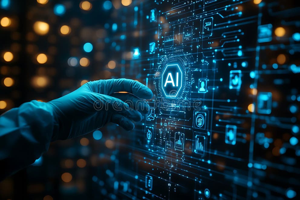 Artificial Intelligence Concept a Glove Hand Reaching Towards a Circuit ...