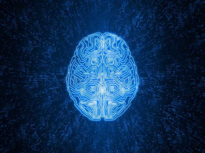 Artificial Intelligence Concept. Glowing Blue Color Brain Circuit is ...
