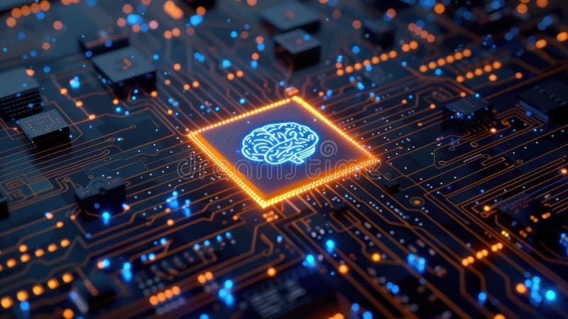 Artificial Intelligence Concept with a Glowing Brain Symbol on a ...